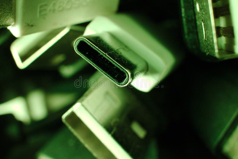 Macro Usb-C connectors stock image. Image of cords, green - 376872315