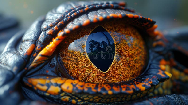 Macro View of Alligator Eye Stock Illustration - Illustration of view ...