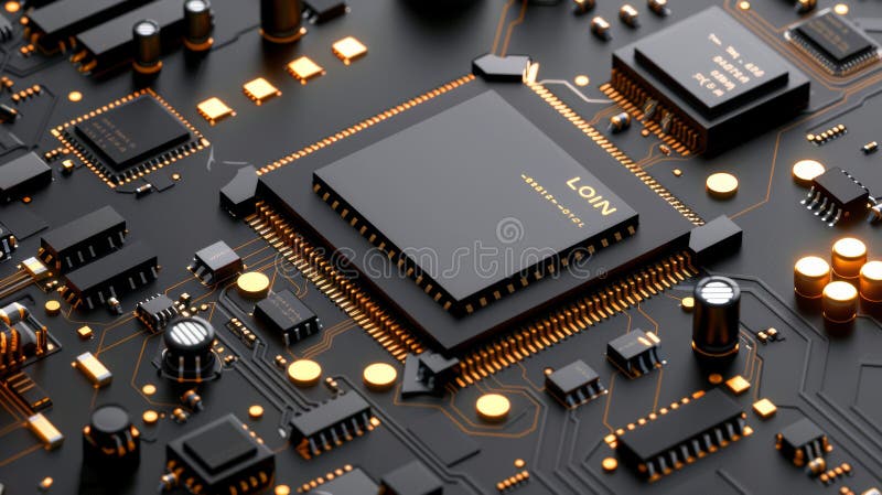 Macro View of Black Pcb with Golden Connectors, Technology Theme ...