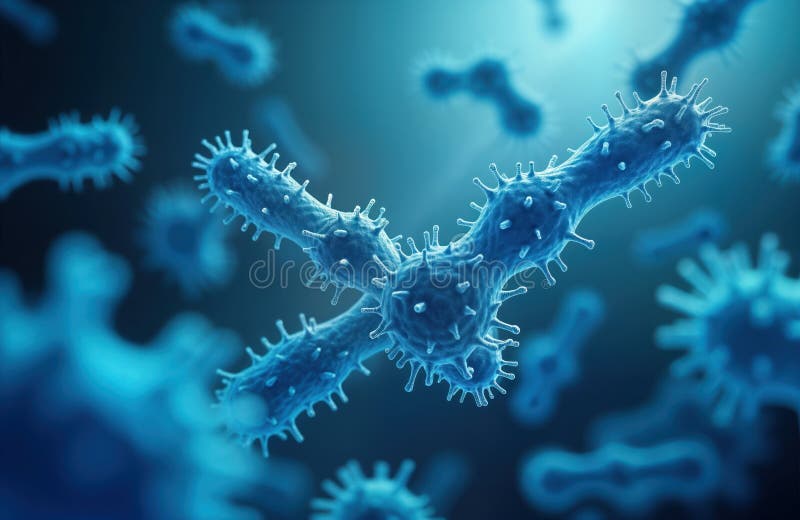 Macro View of Blue Bacteria, Virus Cells in Lab Setting. Rod-shaped ...