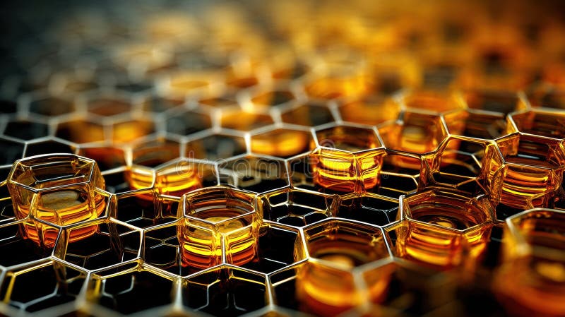 Golden Honey Reflections Highlighting Intricate Honeycomb Structure in ...