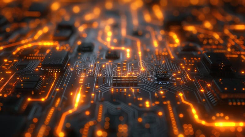 Macro View of a Circuit Board with Glowing Yellow LEDs Stock ...