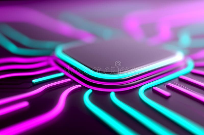 Macro View of a Computer Chip on a Circuit Board Showcasing Neon ...