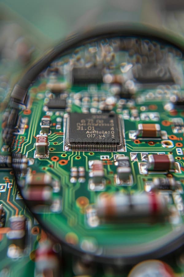 Macro View of Computer Microchips Circuitry Magnified by Lens with ...