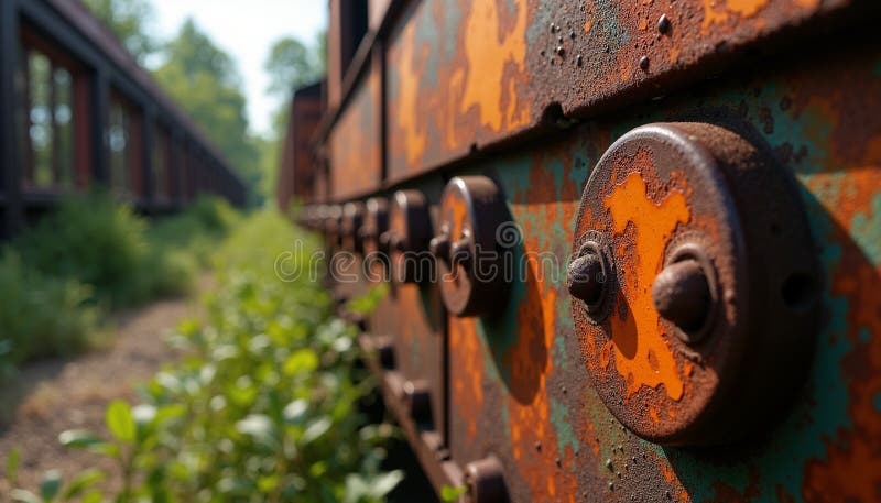 Close-Up of a Weathered Rusted Metal Surface beside Overgrown ...