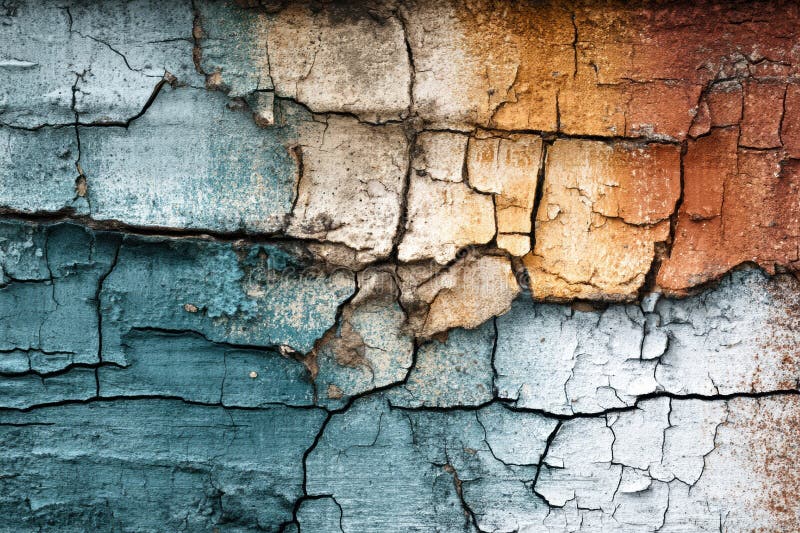 Macro View of Cracked Paint Revealing Vibrant Colors and Abstract Patterns on an Aged Wall ...