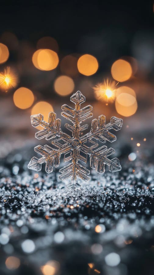 Macro View of a Crystal Snowflake on Sparkling Background Stock Photo ...