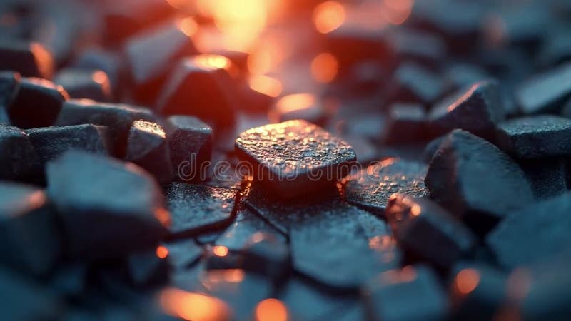 Macro View of Dark, Angular Objects with Glimmering Light - Abstract ...