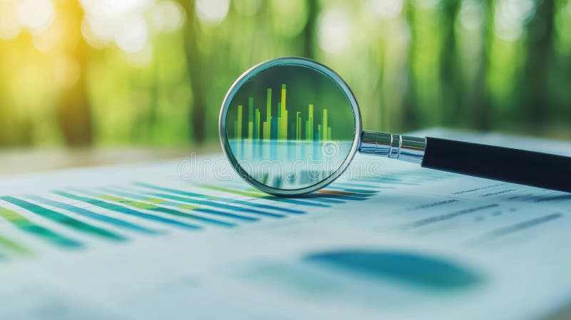 Macro View of Data Analysis with Magnifying Glass Focused on Colorful ...