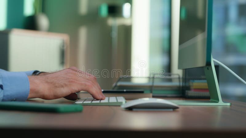 Macro View Director Hands Typing Keyboard. Closeup Man Fingers Working ...