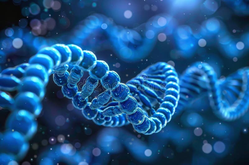 Macro View of a DNA Helix with Shimmering Blue and White Highlights ...