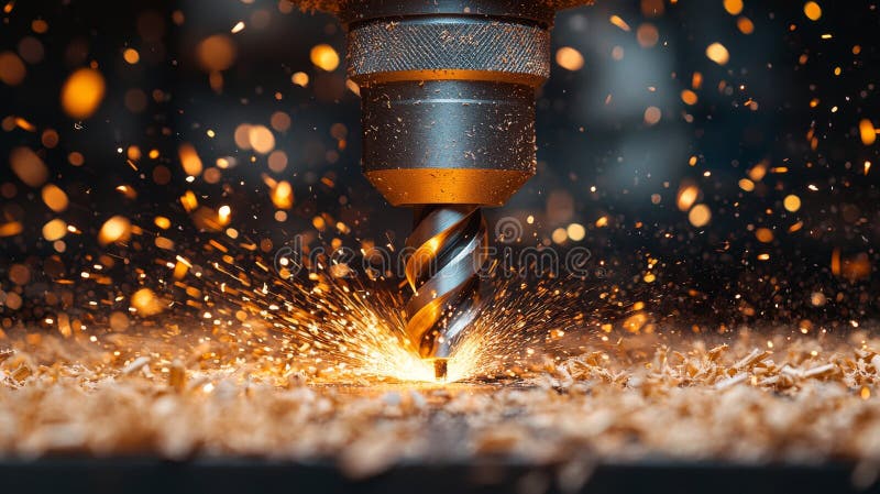 A Macro View of a Drill Bit Slowly Boring into Wood Stock Photo - Image ...