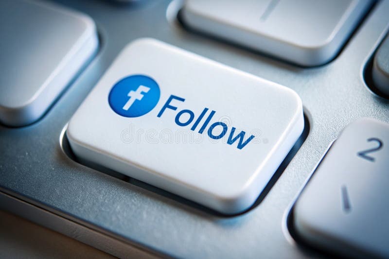 Macro View of a Facebook Follow Button on a Keyboard for Online ...