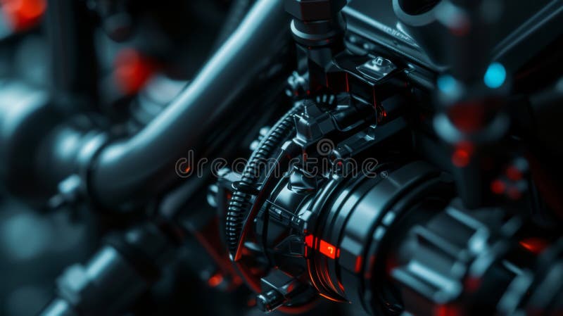 Macro View of Futuristic Engine Parts with Glowing Accents Stock Image ...