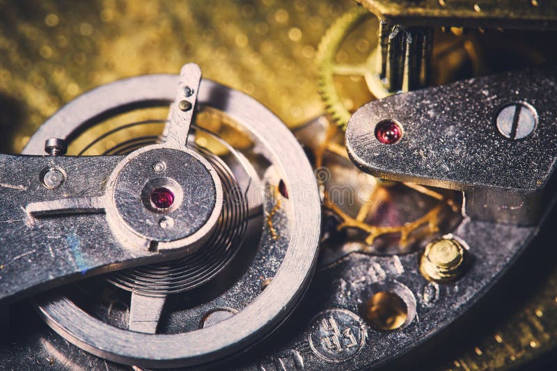 Macro View of Gears in an Old Wall Clock Mechanism. Stock Photo - Image ...