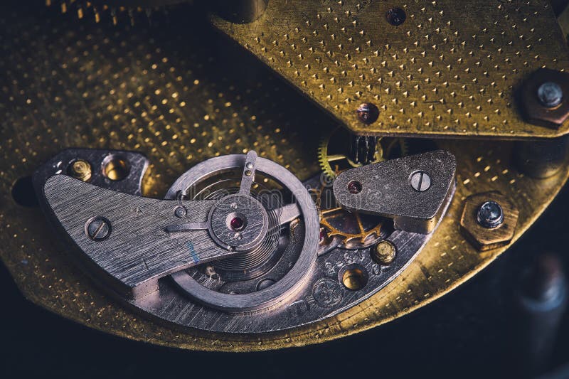 Macro View of Gears in an Old Wall Clock Mechanism. Stock Image - Image ...