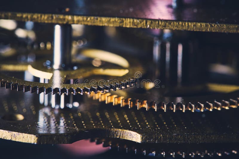 Macro View of Gears in an Old Wall Clock Mechanism. Stock Image - Image ...
