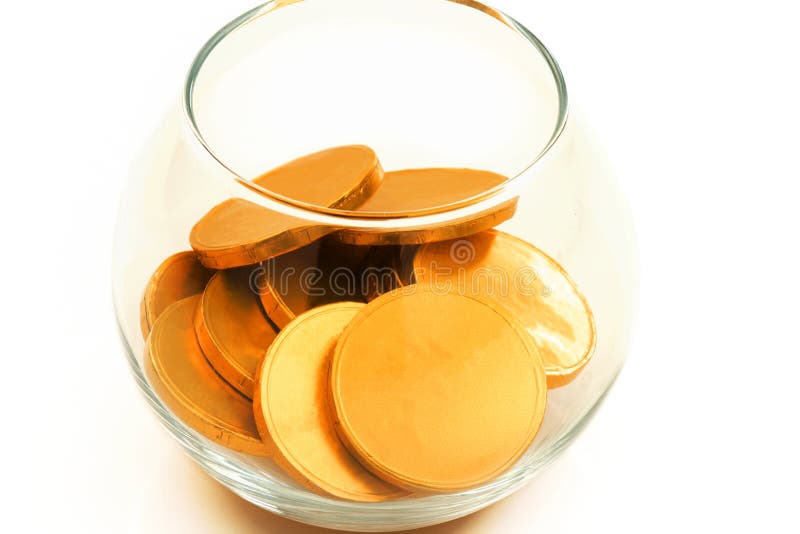 Macro View of Gold Coins in Glass Bowl Stock Image - Image of object ...