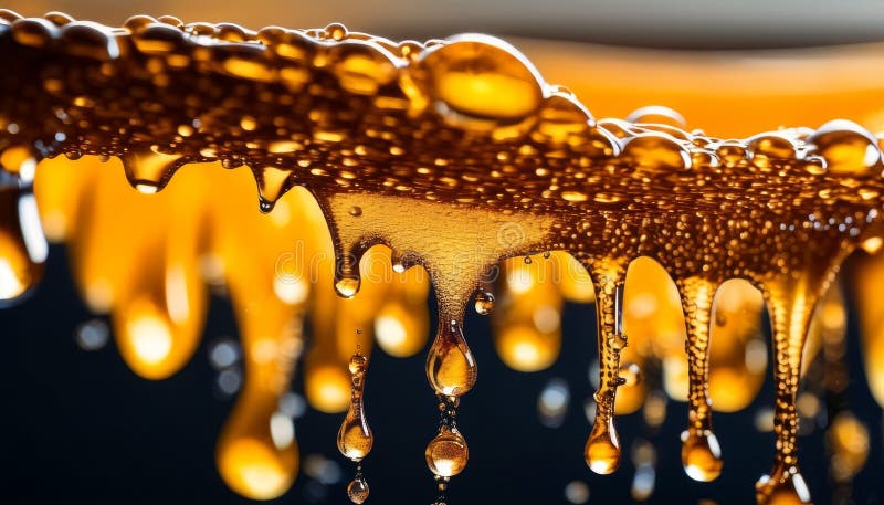 Macro View of Golden Honey Droplets Dripping Stock Photo - Image of ...