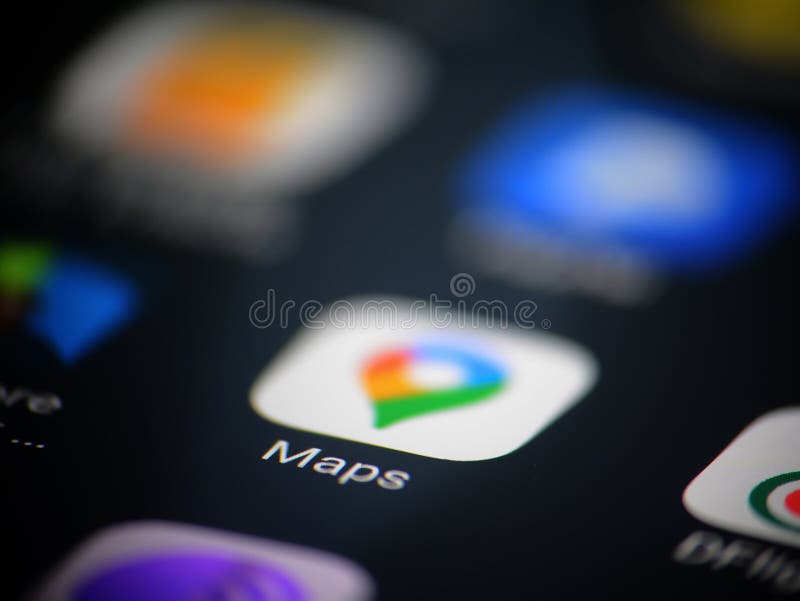 Macro View of Google Maps App in a Smartphone Screen Editorial Stock ...