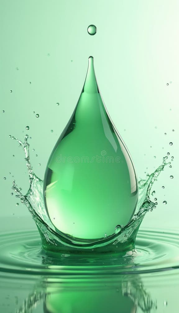 Macro View of Green Liquid Drop Creating Splash with Bubbles. Dynamic ...