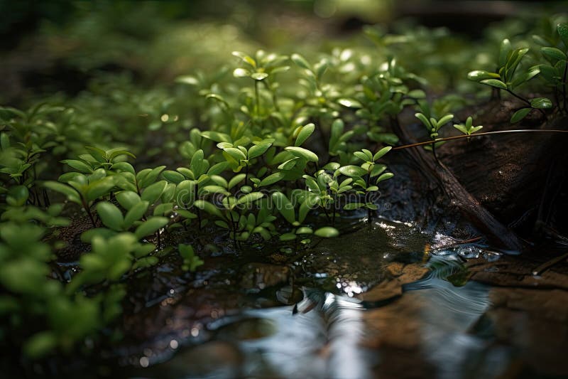 A Macro View of Green Plants in a Shallow Stream Stock Image - Image of ...
