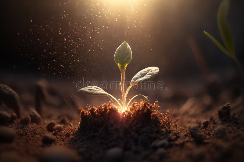 Macro View from Ground a Seedling Bursts into the Sun Stock ...