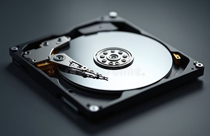 Macro View of Hard Disk Drive Head Resting on a Platter. Computer Hardware Tech Storage Data ...