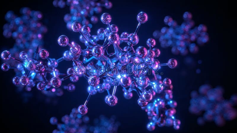 Macro View of a Hyper-detailed Molecule with Glowing Bioluminescent ...