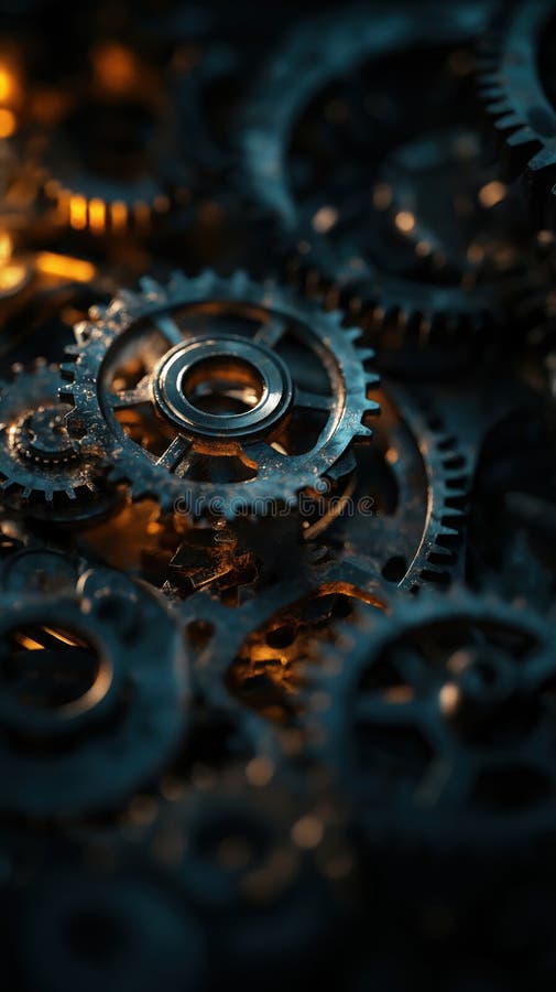 Macro View of Interlocking Metal Gears with Warm Highlights Creating ...