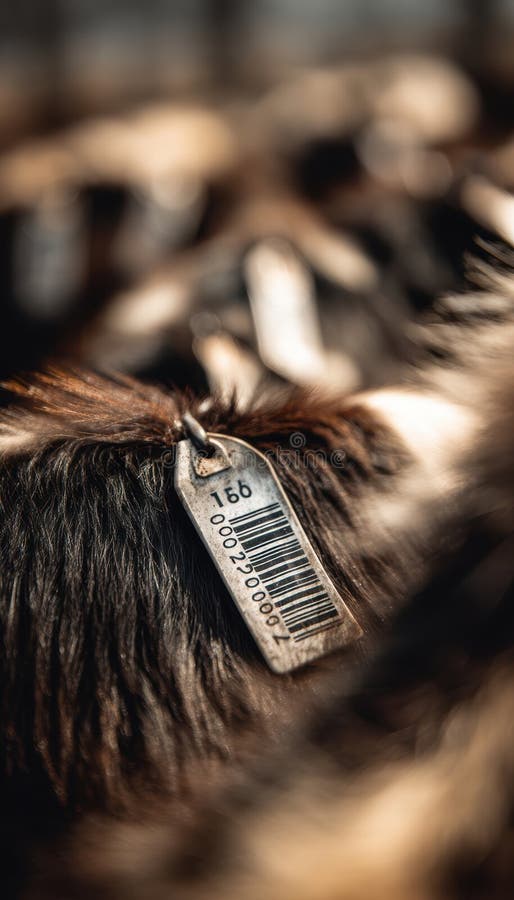 Macro View of Livestock Ear Tag with Barcode for Agriculture and ...