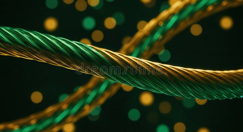 Luminous Cables Intertwine in Emerald and Gold Colors Creating an ...