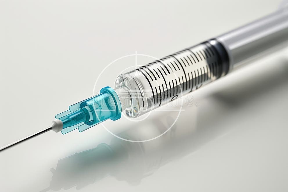 Macro View of Medical Injection Syringe on Plain White Backdrop for ...