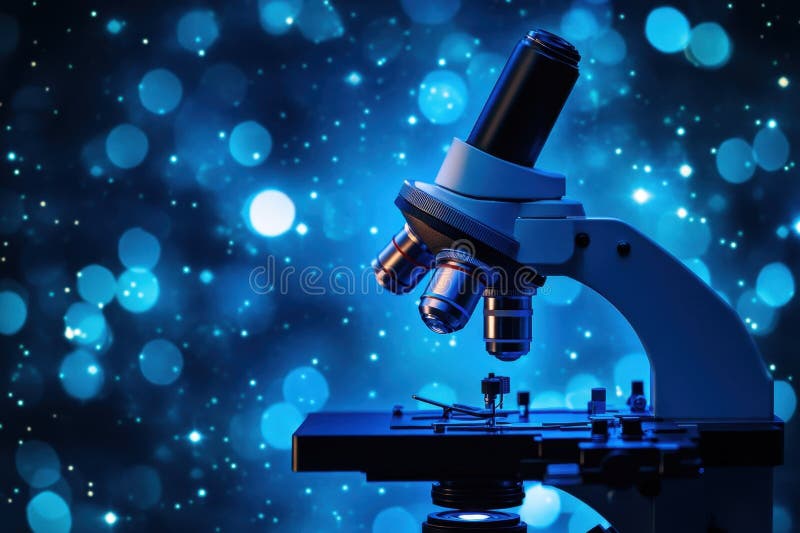 Macro View of a Microscope with Blue Bokeh Background Highlighting ...