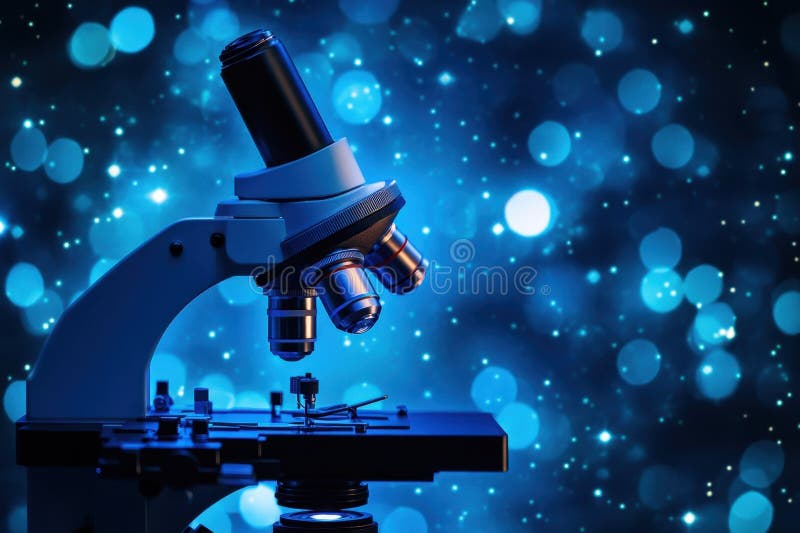 Macro View of a Microscope with Blue Bokeh Background Highlighting ...