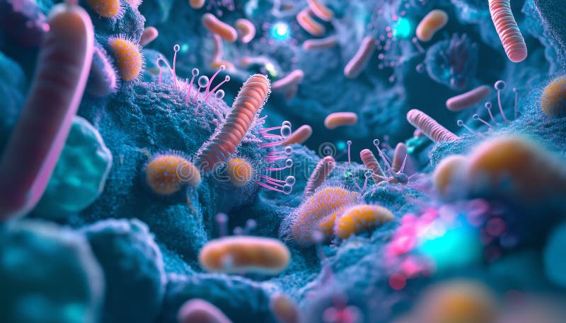 Macro View of Microscopic Bacteria and Microbes Stock Illustration ...