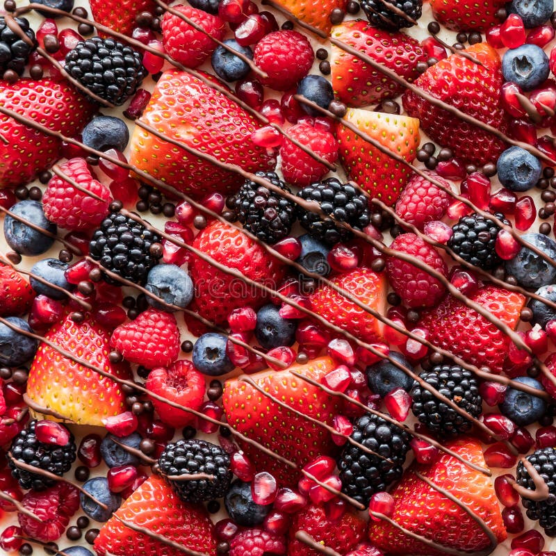 Macro View of Mixed Berries, Chocolate Quinoa Puffs and Chocolate ...