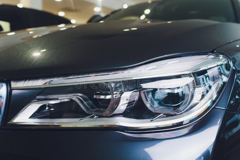 Macro View of Modern Blue Car Xenon Lamp Headlight. Stock Image - Image ...