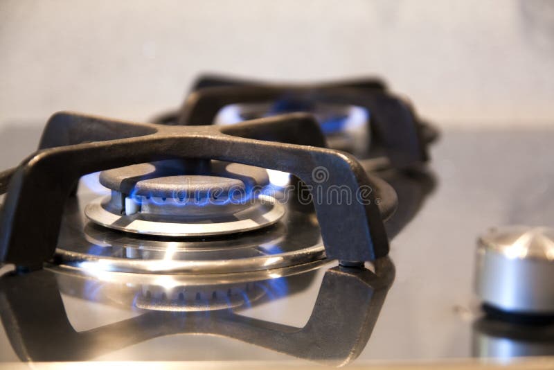 Macro View of Modern Steel Cooker Working Stock Image - Image of flame ...