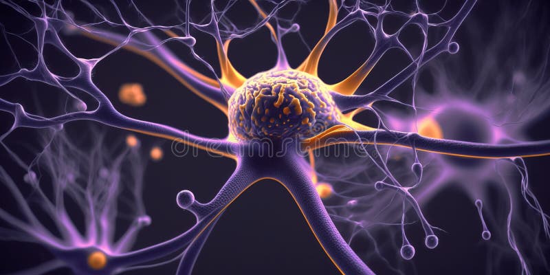 Macro View of Neuron Inside Brain. Generative AI Stock Illustration ...