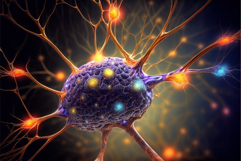 Macro View of Neuron Inside Brain, Nerve Cell with Dendrites ...