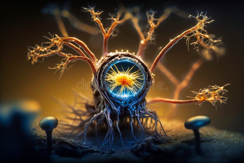 Macro View of Neuron Inside Brain Nerve Cell with, Generative AI Stock ...