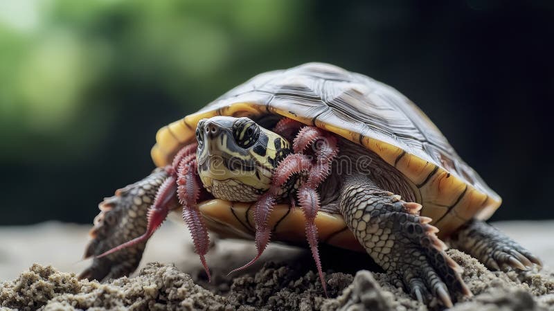 Macro View of Parasitic Leeches on Turtle Shell Exploring Underwater ...