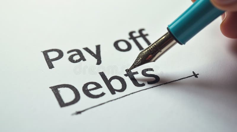 Macro View of Pay Off Debts Text with Fountain Pen Stock Illustration ...