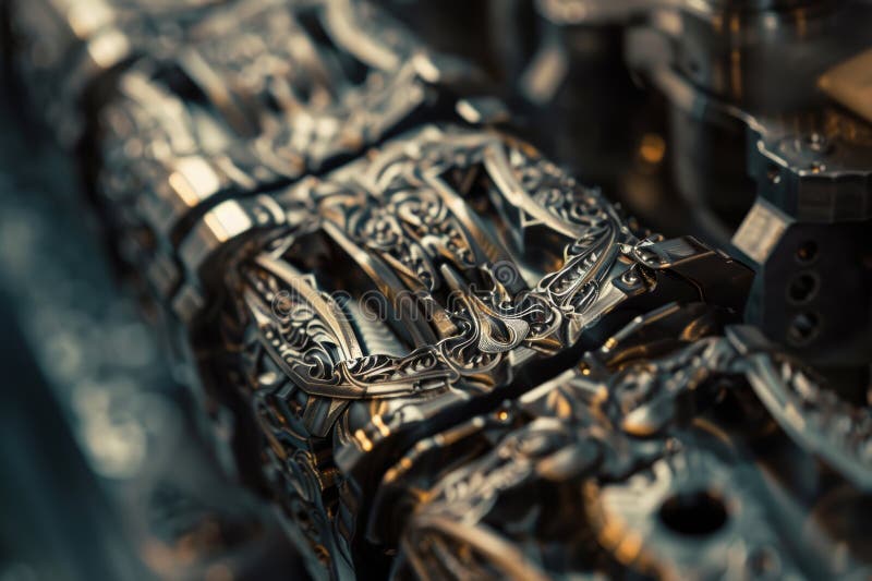 Macro View of Precision Lathe Crafting Complex Titanium Design in High ...