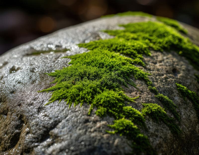 Macro View of Rock Surface Covered with Green Algae, Captured in Moist ...