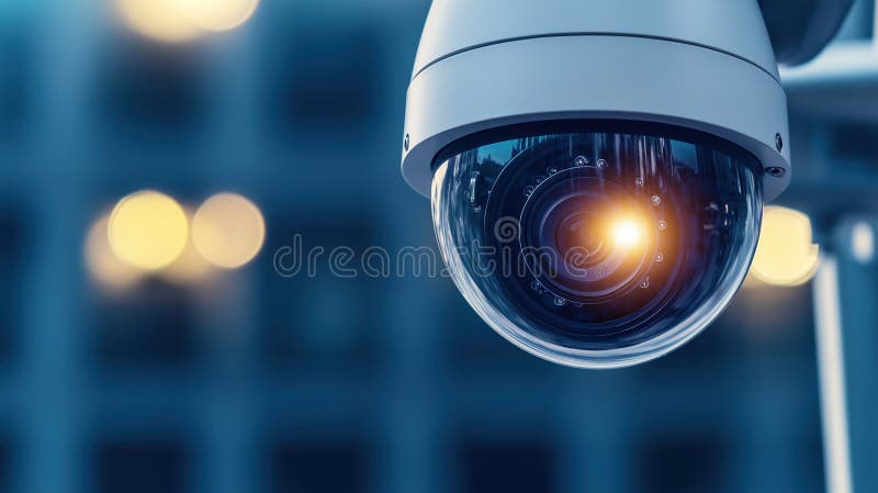 Macro View of a Security Camera Watching a Hacker in Action, [Intrusion ...