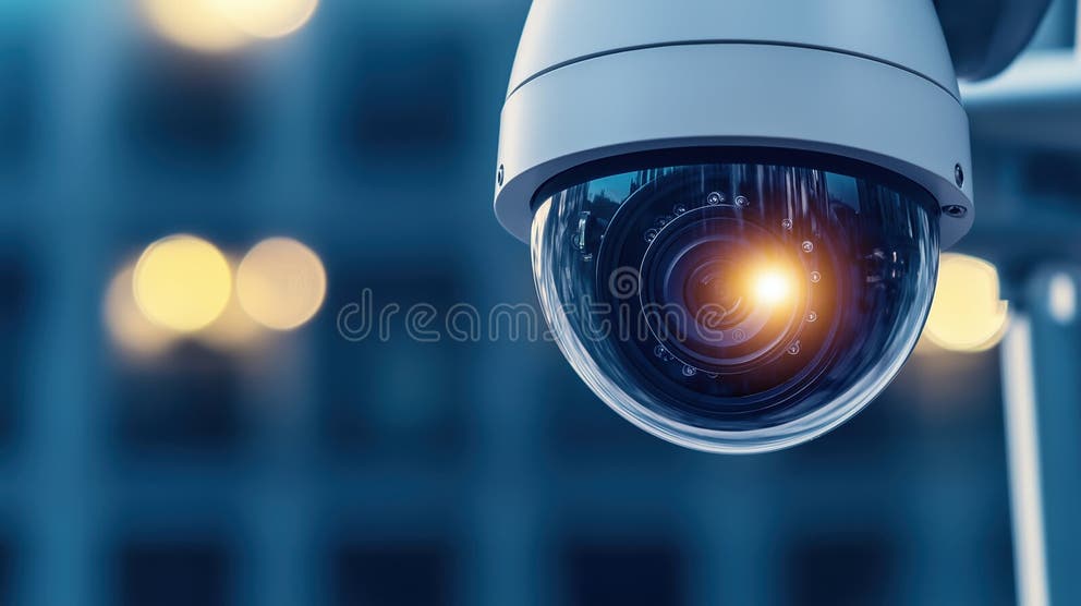 Macro View of a Security Camera Watching a Hacker in Action, [Intrusion ...