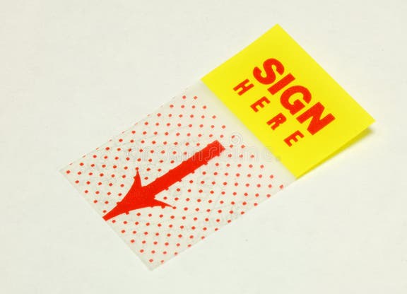 Macro View of the Sign Here Sticker Stock Image - Image of deed, macro ...