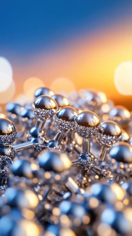 Macro View of Silver Metallic Molecules Under Warm Light Stock ...